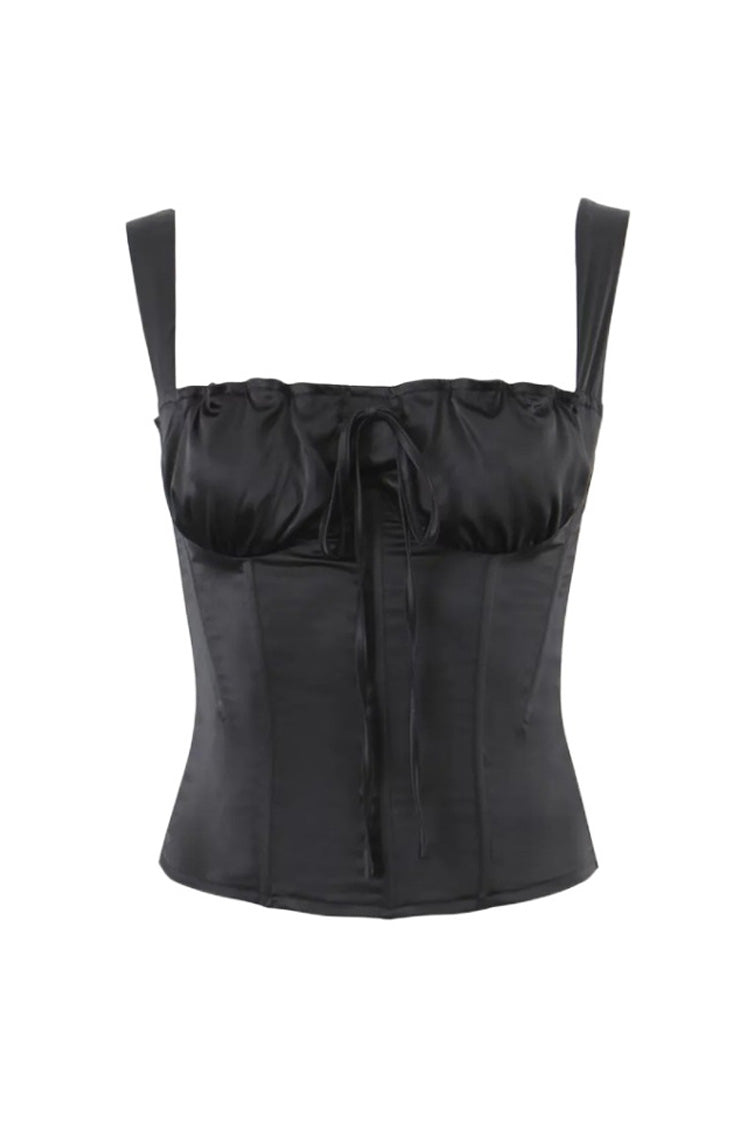 Fudus Satin Corsage-Oberteil mit Rüschen und Trägern – Modegeist