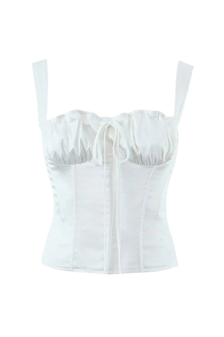 Fudus Satin Corsage-Oberteil mit Rüschen und Trägern – Modegeist